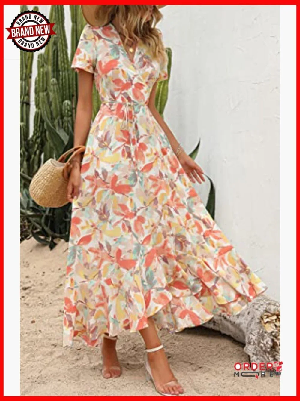 Dresses | Boho Floral Maxi Dress Short Sleeve Wrap V Neck Flowy Long ...